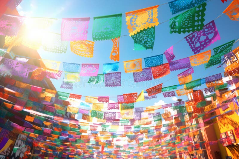 Colorful Papel Picado Banners Creating a Vibrant Stock Illustration ...