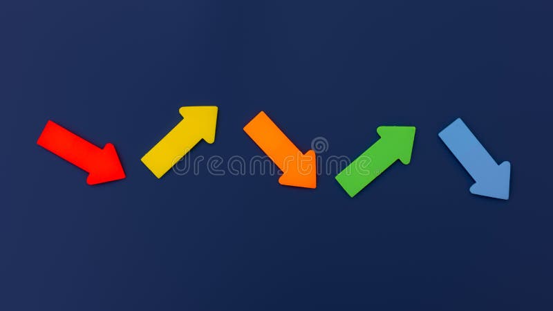 Colorful Paper Arrows on Dark Blue Background. Top View, Direction ...
