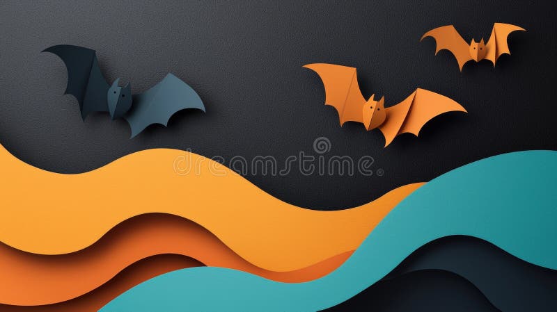 Colorful Paper Bats Flying Over Abstract Waves on Dark Background Stock ...