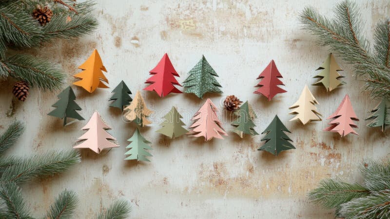 Colorful Paper Christmas Trees Decorated on a White Wall Stock ...