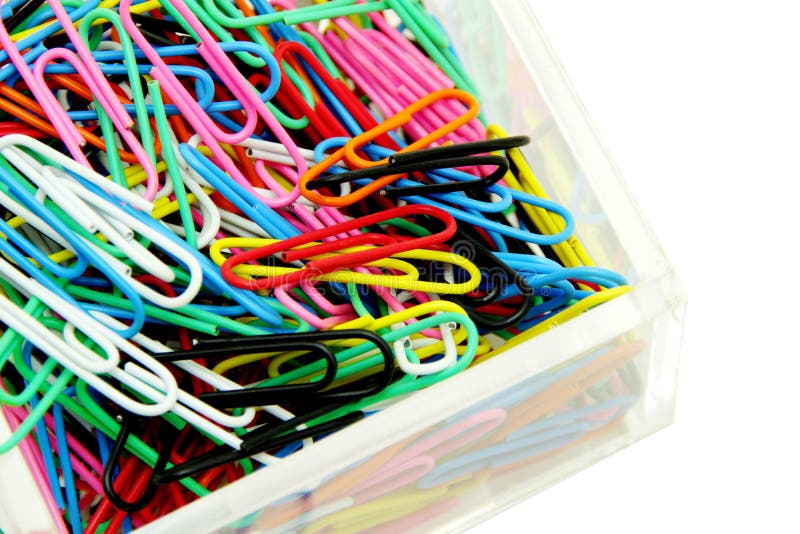 Colorful Paper Clips in Acrylic Box on White Backg Stock Image - Image ...