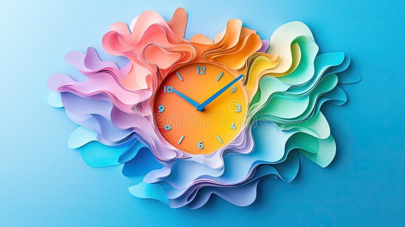Colorful Paper Clock with Blue Hands on a Blue Background Stock ...