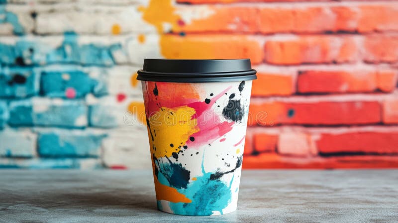 Colorful Paper Coffee Cup Against Brick Wall Stock Illustration ...
