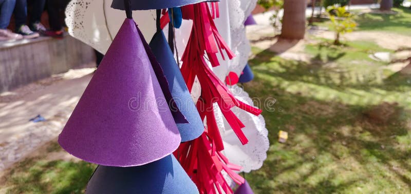 Colorful paper cone craft. stock photo. Image of colour - 142378564