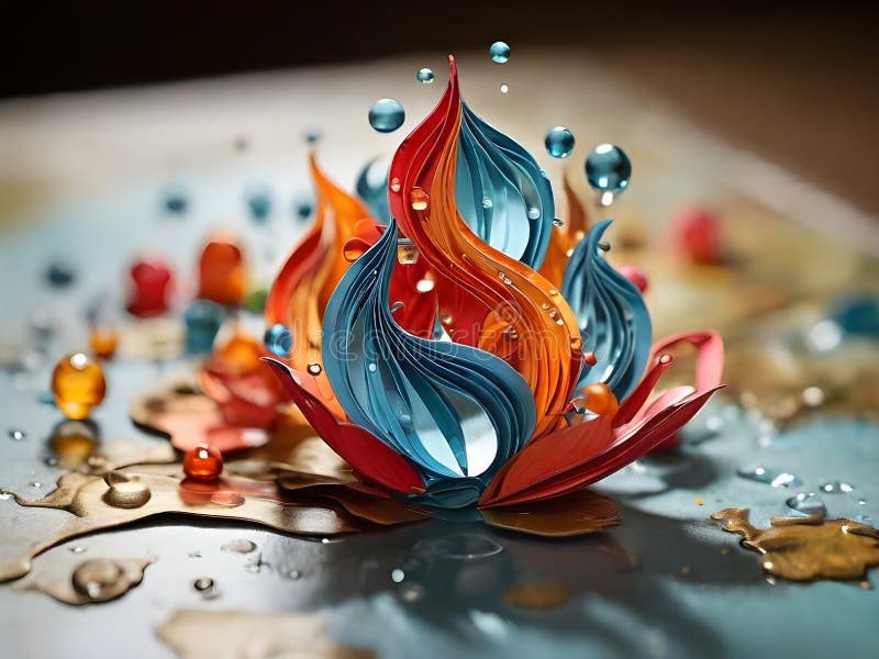 Colorful Paper Cut Fire and Water Drop. Abstract Illustration Stock ...
