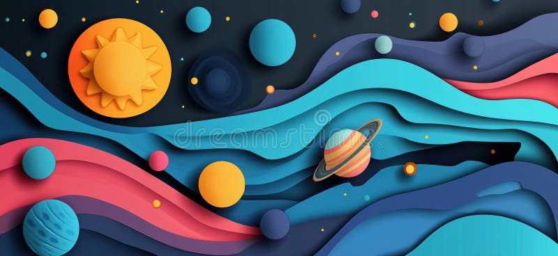 Colorful Paper Cut Style Solar System with Planets and Sun in Abstract ...