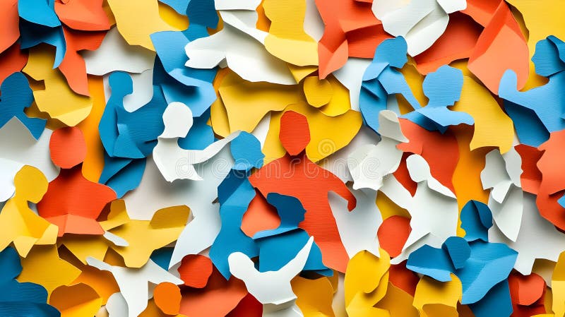 Colorful Paper Cutout Figures in Abstract Pattern with Diverse ...