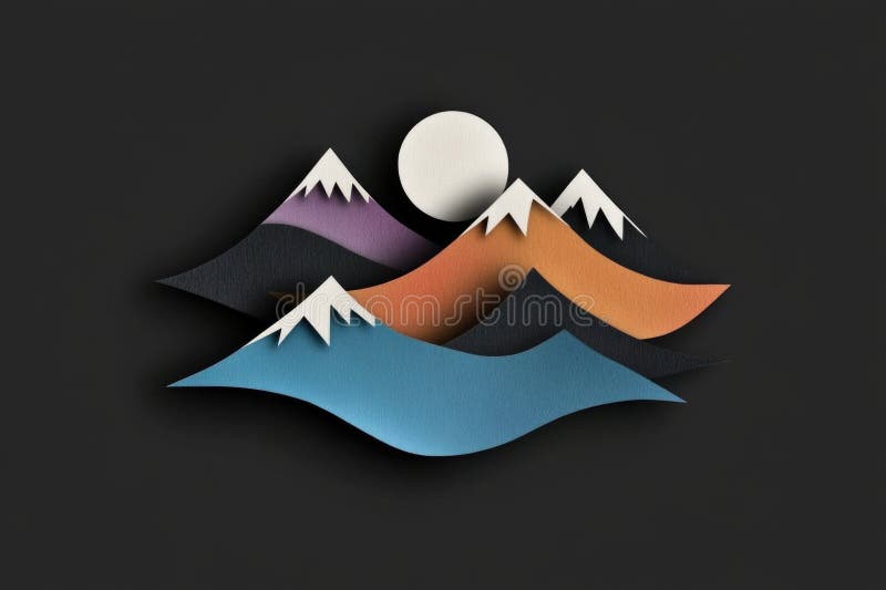 Colorful Paper Cutout Mountain Landscape with Full Moon Stock ...