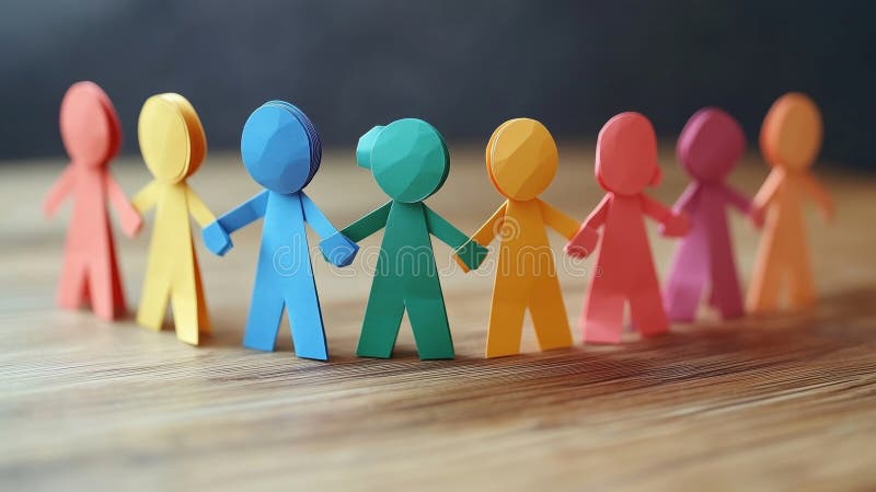 Colorful Paper Cutouts of People Holding Hands Representing Unity and ...