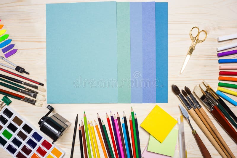 Colorful Paper and Drawing Tools Stock Photo - Image of mockup, copy ...