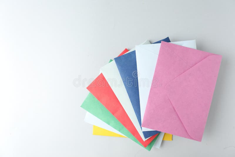 Colorful Paper Envelopes on Light Background, Top View. Space for Text ...