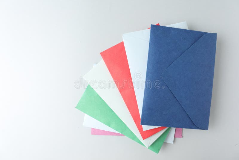 Colorful Paper Envelopes on Light Background, Top View. Space for Text ...