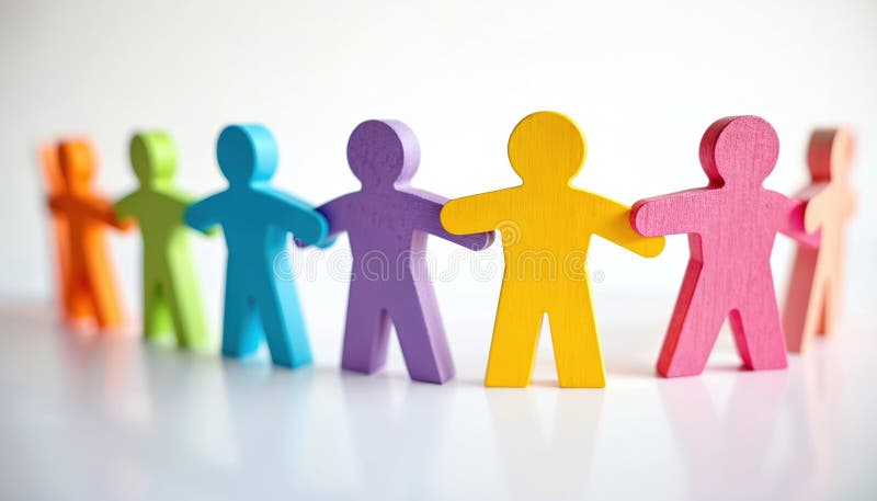 Colorful Paper Figures Form Supportive Group, Holding Hands in Dynamic Formation. Vibrant ...