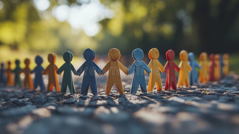 Colorful Paper Figures Holding Hands on Pathway Stock Illustration ...
