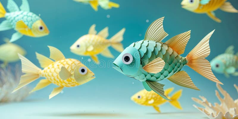 Colorful Paper Fish in an Underwater Scene Stock Image - Image of fish ...