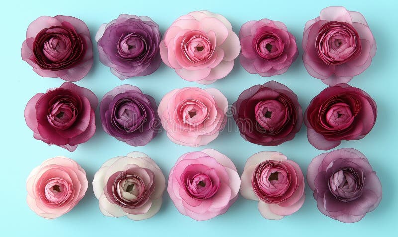 Colorful Paper Flowers Arranged in a Beautiful Pattern on Blue ...