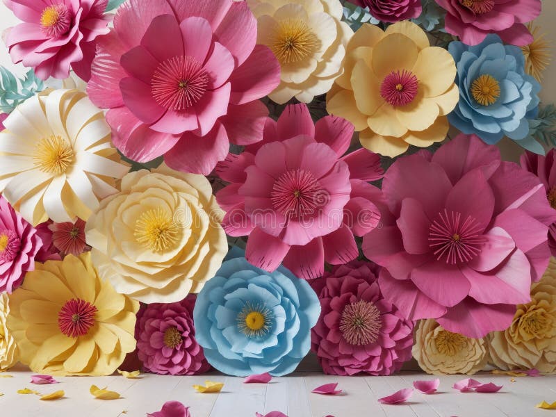 Colorful Paper Flowers Creating Stunning Floral Backdrop Stock Photos ...