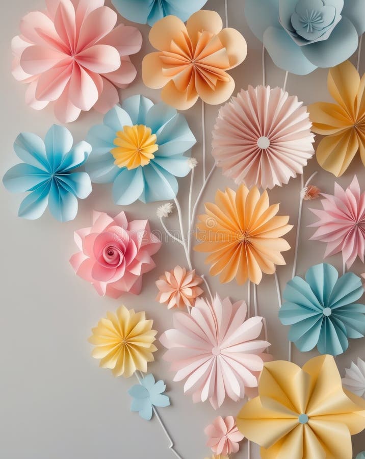 Colorful Paper Flowers in Various Shapes and Sizes Create Vibrant ...