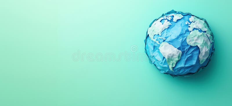 Colorful Paper Globe Representing Earth on a Teal Background Stock ...