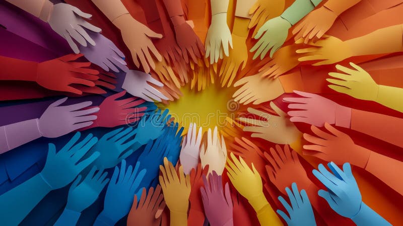 Colorful Paper Hands Forming a Circle Stock Illustration - Illustration ...