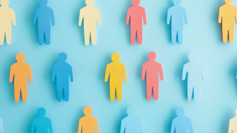 Colorful Paper Human Figures on Light Blue Backdrop Emphasizing ...