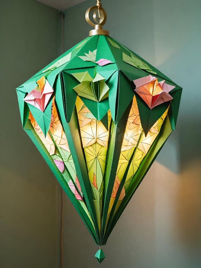 Colorful Paper Lamps on Ceiling. Beautiful Design Stock Illustration ...