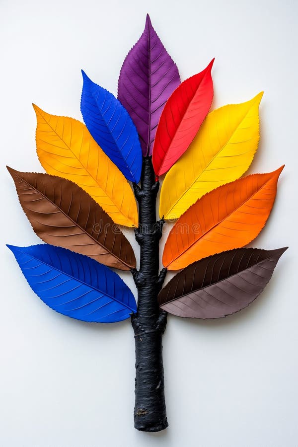 A Colorful Paper Leaf Tree on a White Surface Stock Image - Image of ...