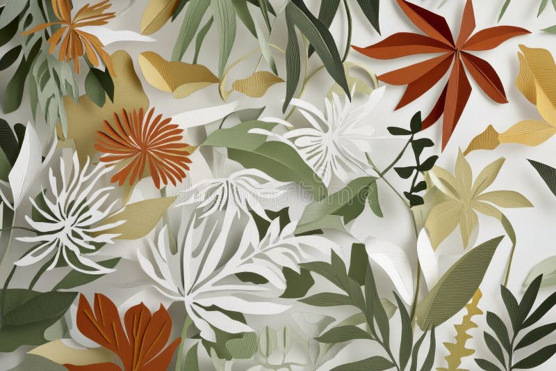 Colorful Paper Leaves and Flowers Pattern for Modern Interior Design ...