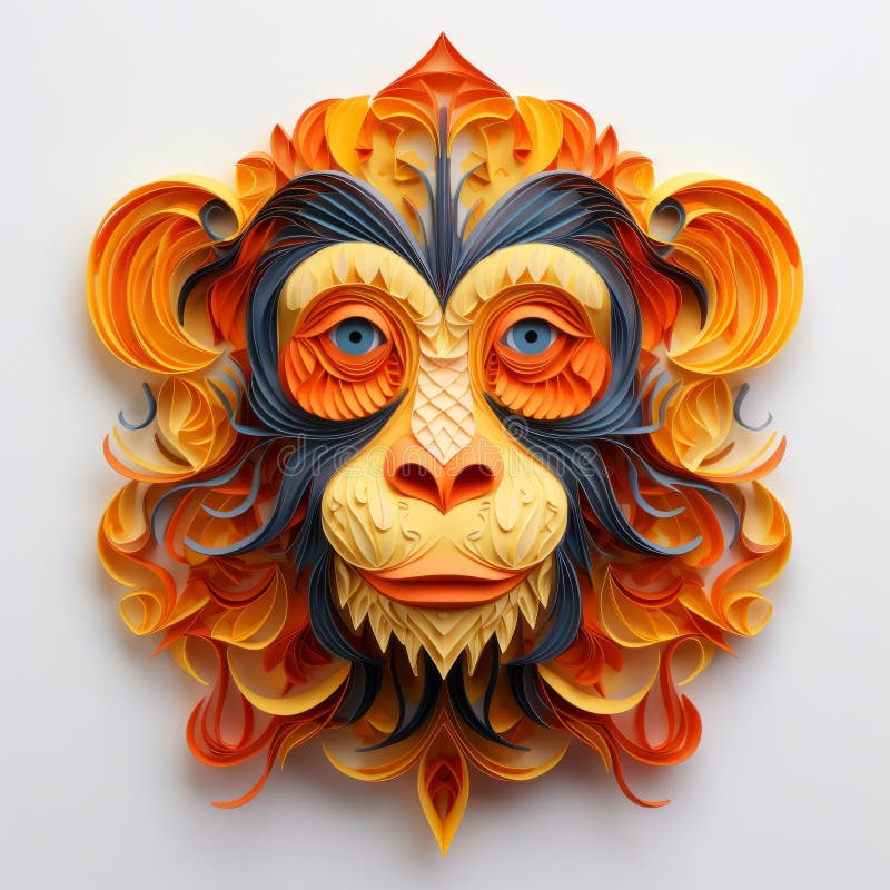 Colorful Paper Monkey: Accurate and Detailed 3d Wall Art Stock ...