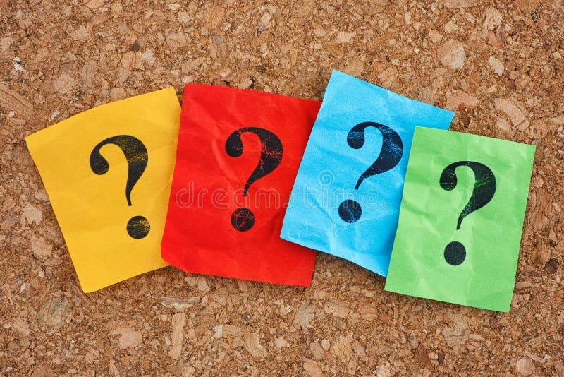 Colorful Paper Notes with Question Marks on a Cork Board Stock Image ...