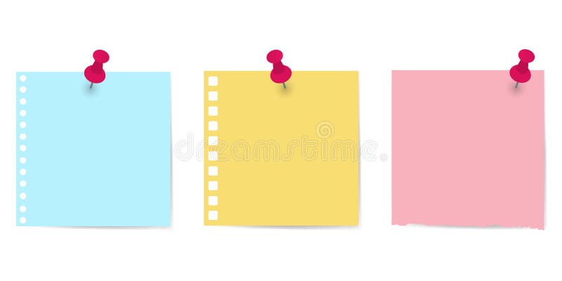 Colorful Paper Notes on Red Thumbtack. Top View Note Sticker with Pins ...