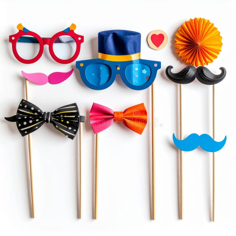 Colorful Paper Party Props on White Background Stock Illustration ...