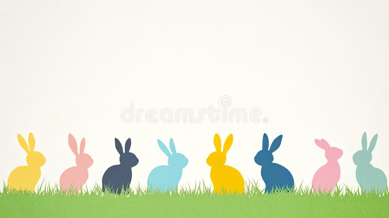 Colorful Paper Rabbits in a Row on Grass with White Background Stock ...