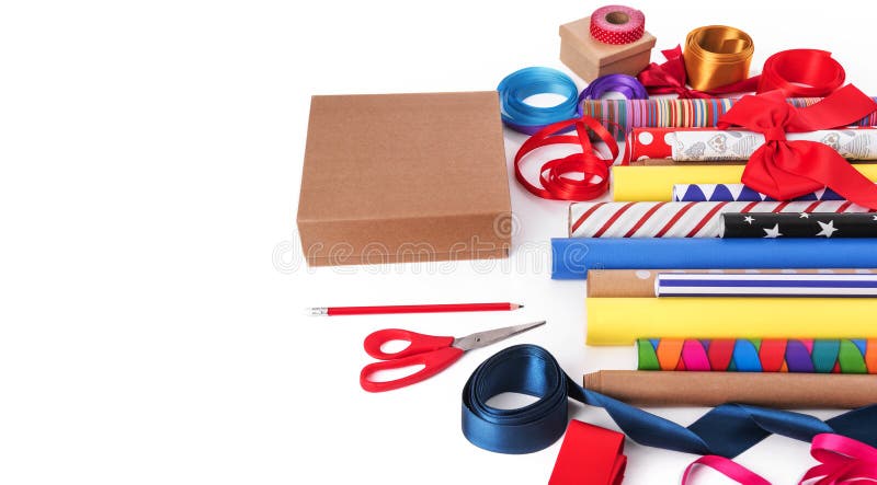 Colorful Paper and Ribbons for Gift Wrapping. Stock Image - Image of ...