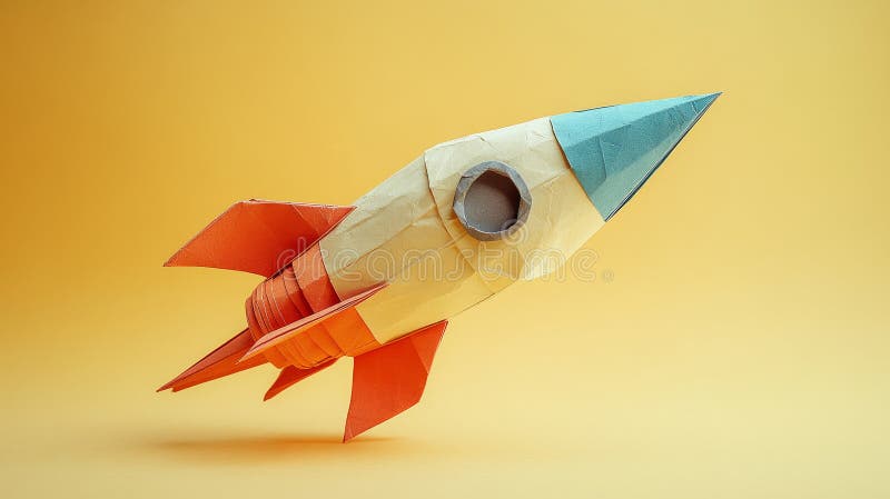 Colorful Paper Rocket on Yellow Background. Stock Photo - Image of ...