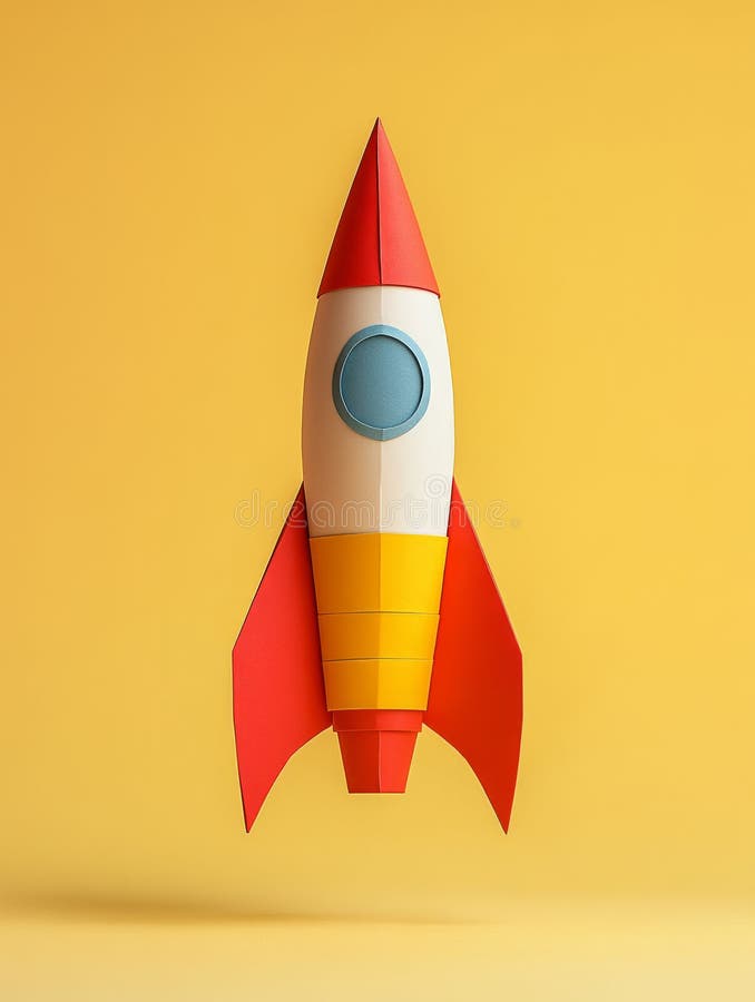 Colorful Paper Rocket on a Yellow Background. Stock Image - Image of ...
