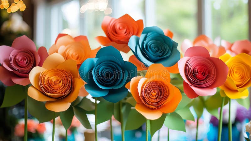 Colorful Paper Roses Close Up Stock Illustration - Illustration of ...