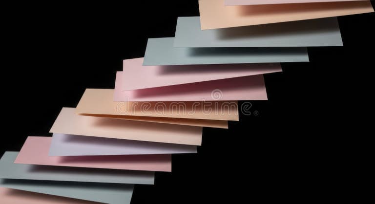 Colorful Paper Sheets Arranged in a Stack Against Black Background ...