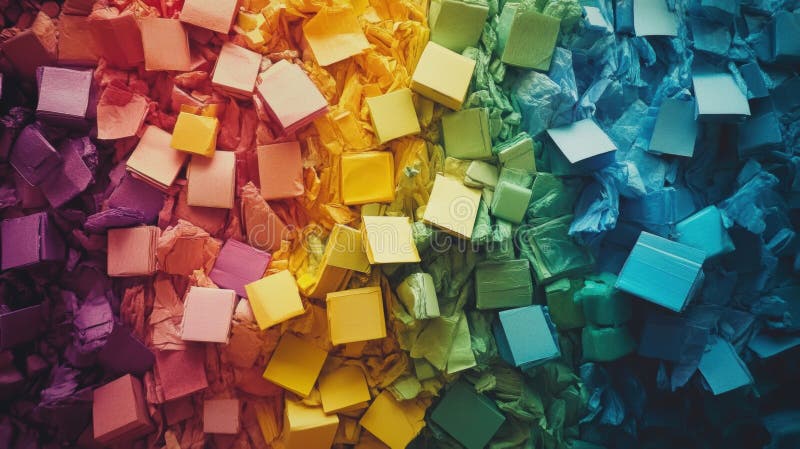 Colorful Paper Square Tiles Creating Gradient Effect on Shredded Paper ...