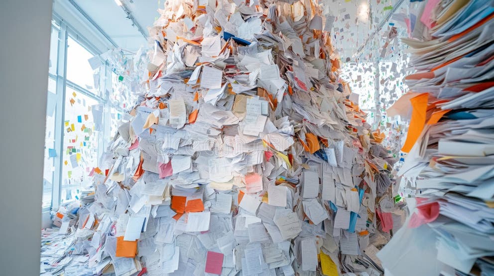 Colorful Paper Stack Installation in Modern Room Stock Illustration ...