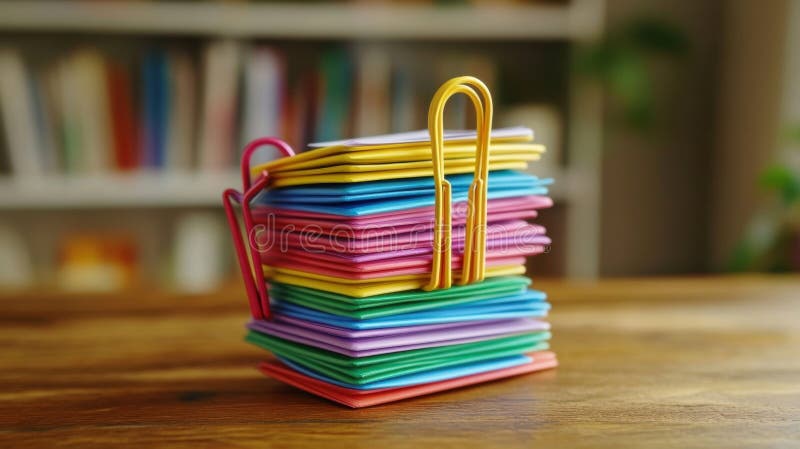 Colorful Paper Stack Secured with Clips. AI Generated Stock Photo ...