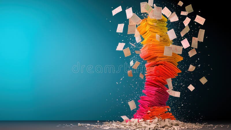 Colorful Paper Stacks Collapsing Create Dynamic Visual of Chaos and ...