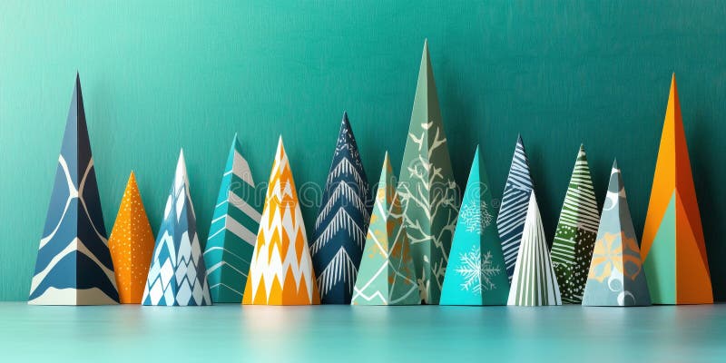 Colorful Paper Trees Arranged in a Row, Various Patterns and Colors ...