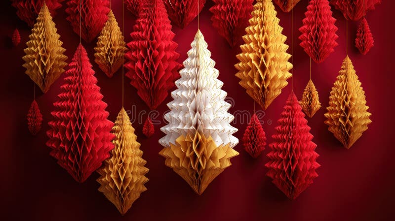 Colorful Paper Trees Suspended from Ceiling Creating a Vibrant Indoor ...