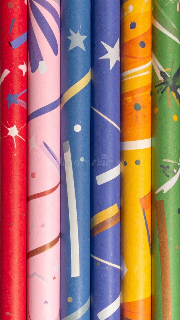 Colorful Paper Tubes with Star and Line Patterns Stock Illustration ...