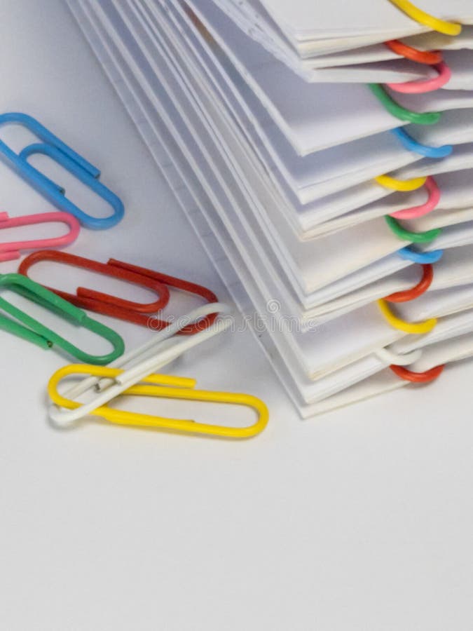 Colorful Paperclips Stack White Papers Bright Surface Stock Photos ...