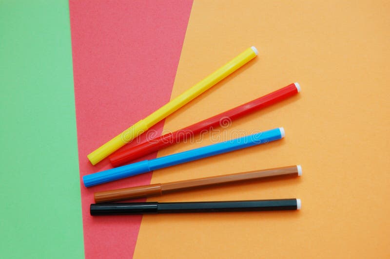 Colorful Papers with Felt Pens Stock Image - Image of childhood, orange ...