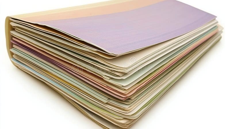 Colorful Papers Stacked in Binder, Office, White Background, Archive ...