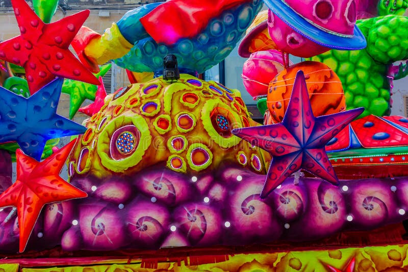 Colorful Parade Float with Vibrant Decorations and Sea-Themed Elements ...