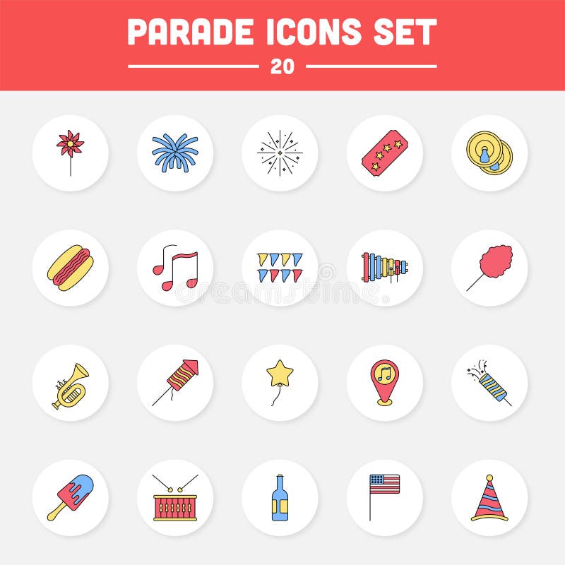 Colorful Parade Icons or Symbols on Circle Background Stock ...